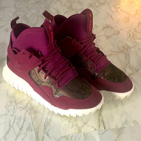 adidas | Shoes | Adidas Tubular Maroon Snake High Top Sneakers X Size 6 ...